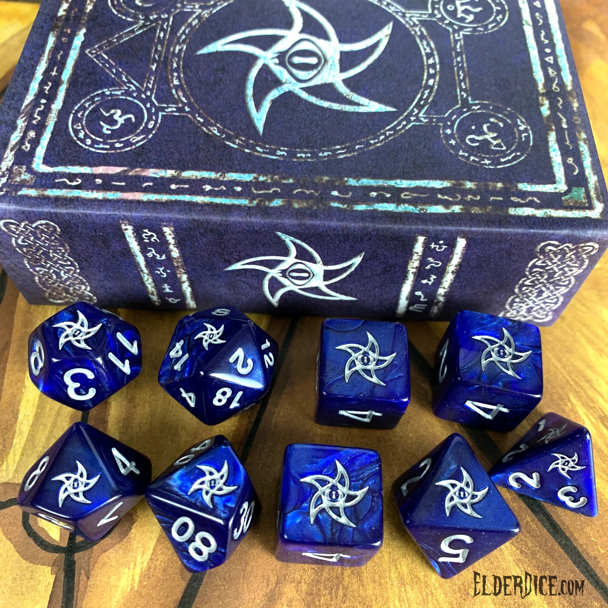 Elder Dice - Blue Astral Elder Sign Ley Silver