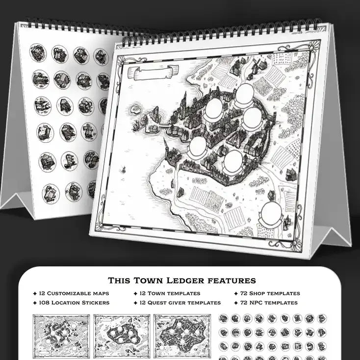 Worlds at a Glance - Town Ledger with customizable maps & stickers
